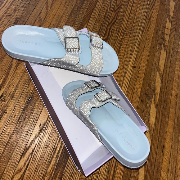 Madden Girl | Shoes | Baby Blue Pearl Slides Worn Once | Poshmark